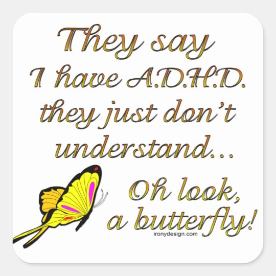 ADHD Butterfly Square Sticker | Zazzle.co.uk