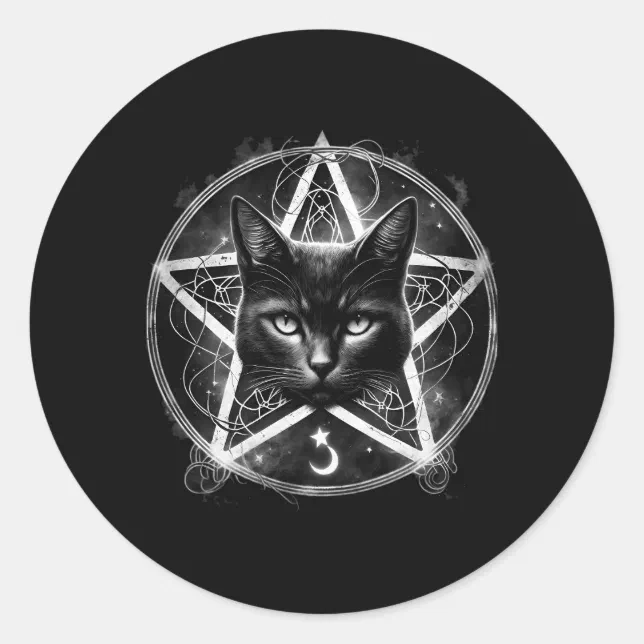 Adorable Black Cat Pentagram Pentacle Star Goth Ki Classic Round ...