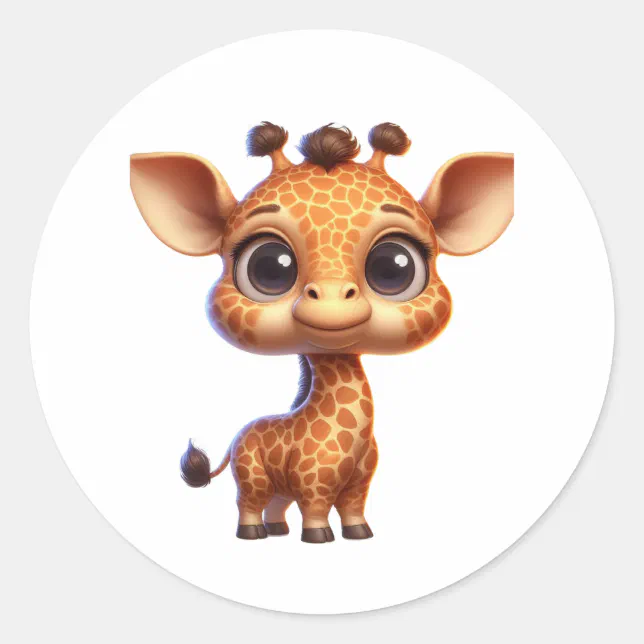 Adorable Cartoon Giraffe Graphic - Cute Safari Classic Round Sticker ...