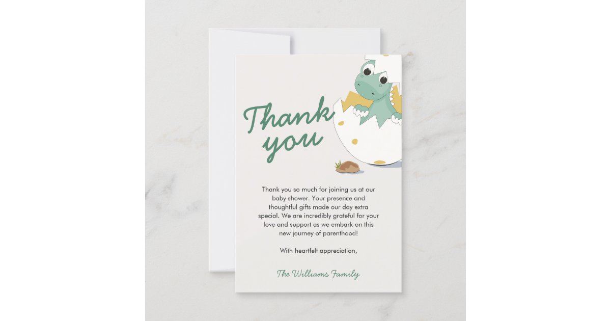 Adorable Little Green Hatching Baby Dinosaur Egg Thank You Card | Zazzle