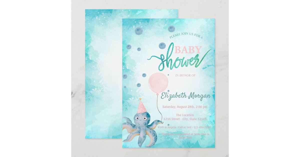 Adorable Octopus Balloon Summer Baby Shower Invitation | Zazzle