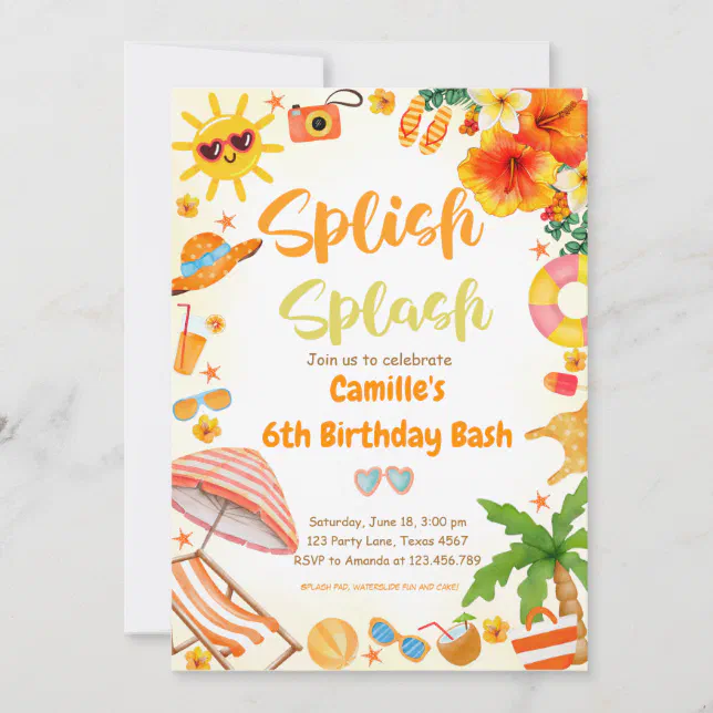 Adorable Splish Splash Birthday Bash Pool party Invitation | Zazzle