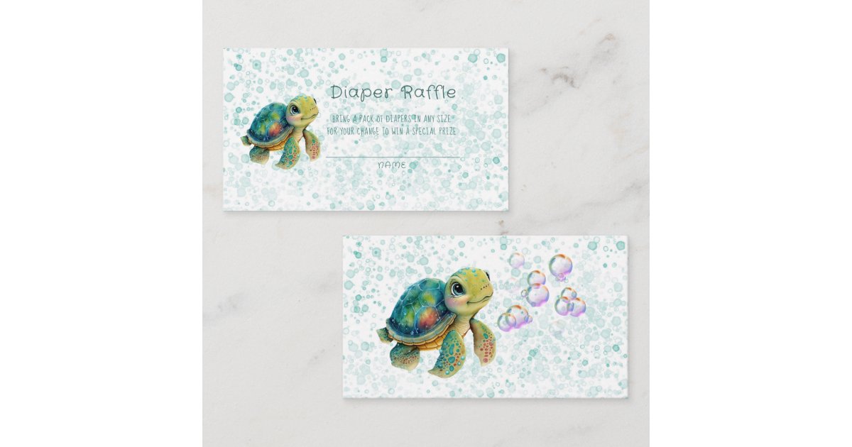 Adorable Turtle and Bubbles Diaper Raffle Business Card | Zazzle