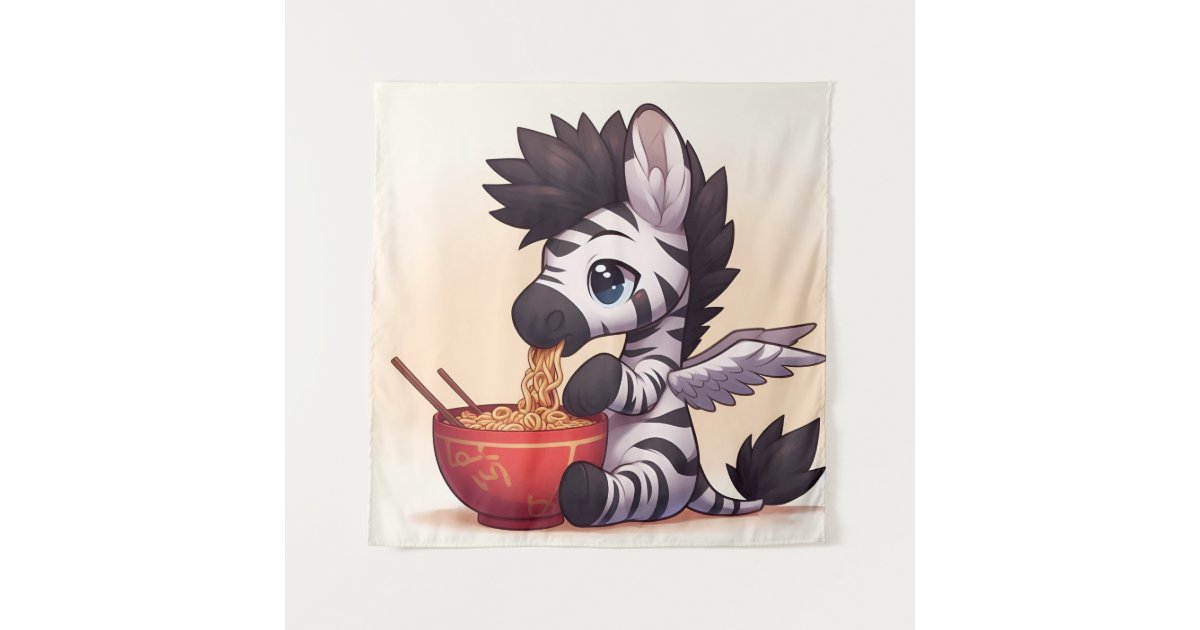 Adorable Zebra Angel Eating Ramen Tapestry | Zazzle
