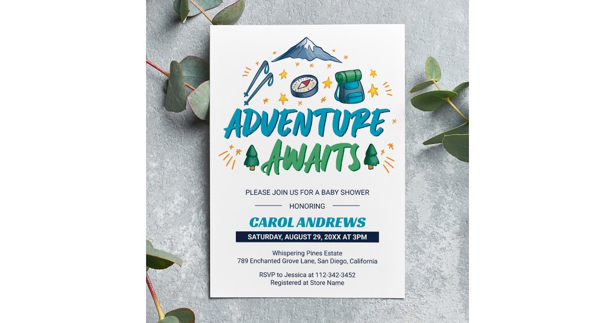 Adventure Awaits Camping Baby Shower Invitation | Zazzle