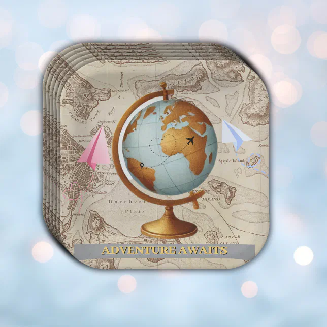 Adventure Awaits World Map Baby Shower Paper Plate | Zazzle