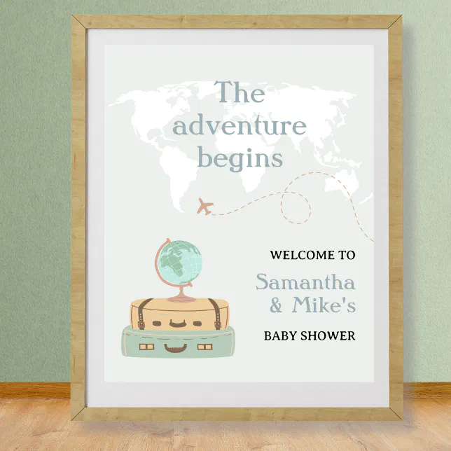 Adventure Begins World Map Baby Shower Welcome Poster | Zazzle