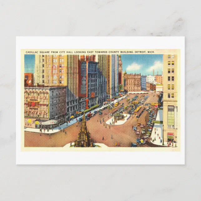 Aerial View of Cadillac Square in Detroit, Mich. Postcard | Zazzle