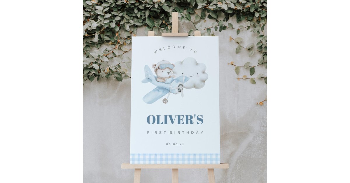 Aeroplane and Teddy Bear Birthday Party Welcome Poster | Zazzle