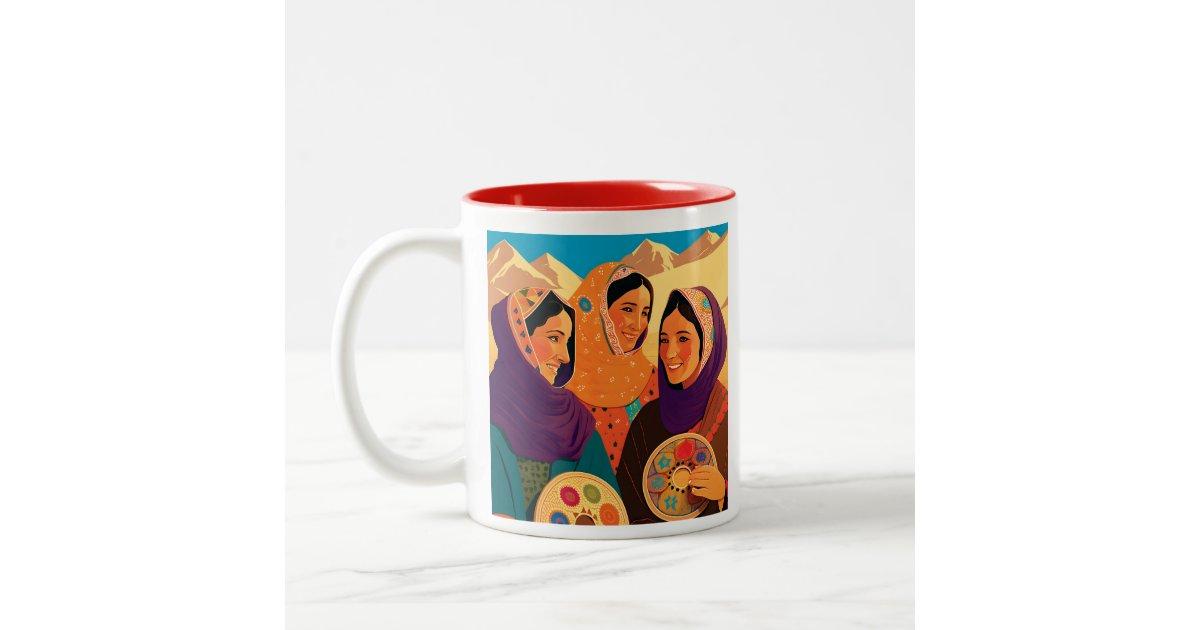Afghan Women Playing Darya Poster Two-Tone Coffee Two-Tone Coffee Mug ...