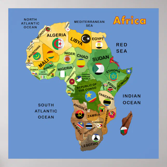 Africa Map with Flags Artwork Poster | Zazzle