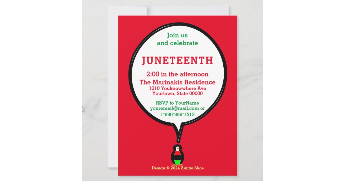 African American Talking Ms. Penguin Juneteenth Invitation | Zazzle