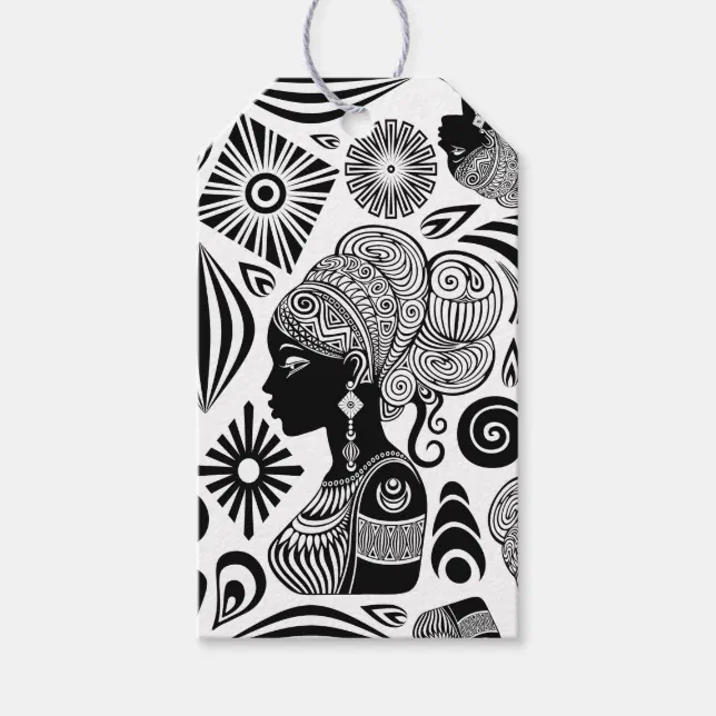 African Girl Portrait Tribal Tattoo Gift Tags | Zazzle