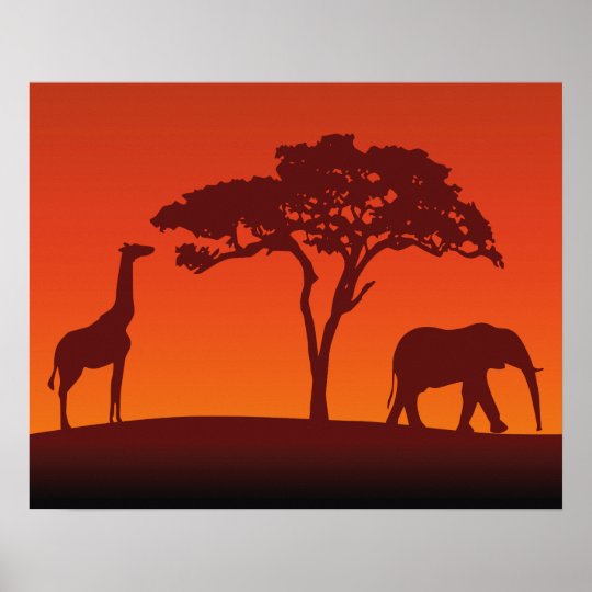 African Safari Silhouette - Poster Print | Zazzle.co.uk