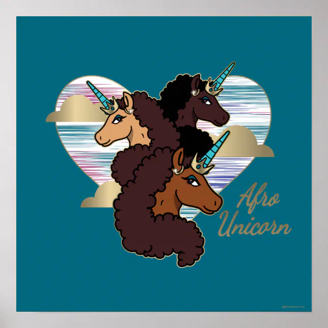 Afro Unicorn Trio Heart Design Poster | Zazzle