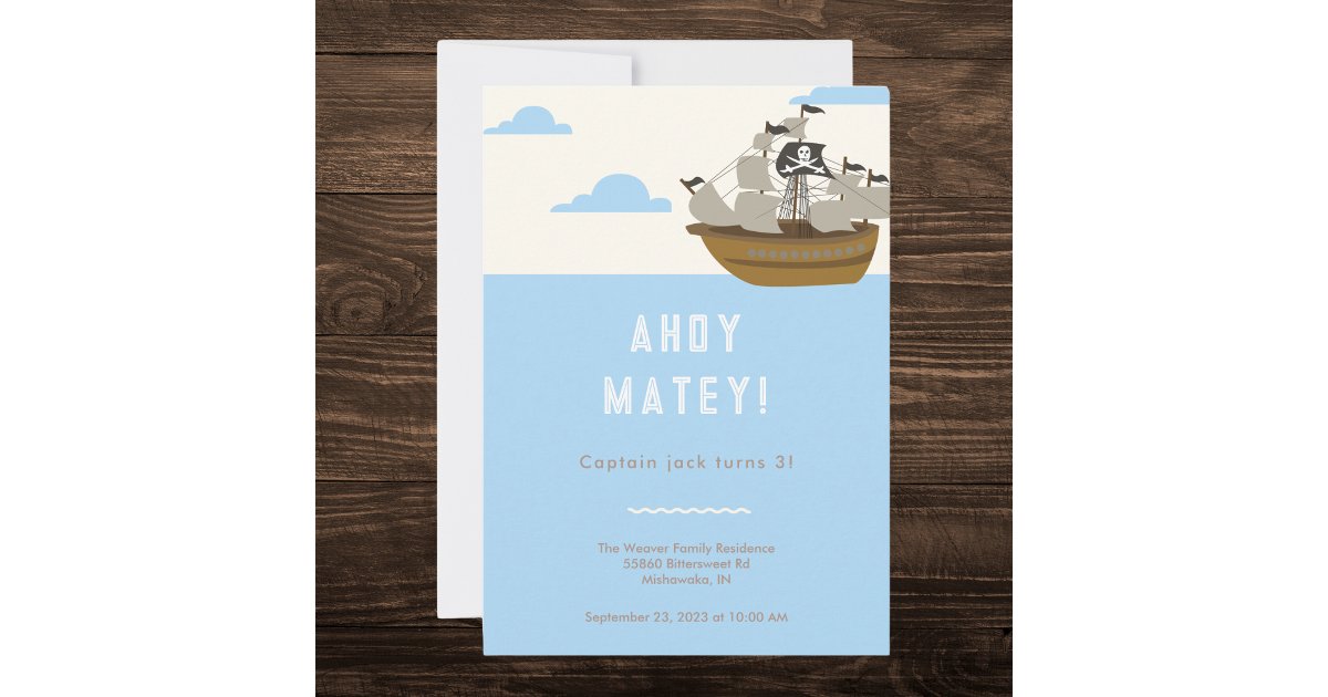 Ahoy Matey Pirate-Themed Birthday Invitation | Zazzle