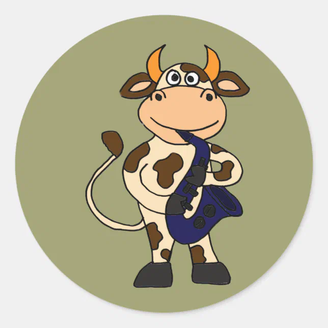 AI- Funny Cow Playing Saxophone Cartoon Classic Round Sticker | Zazzle