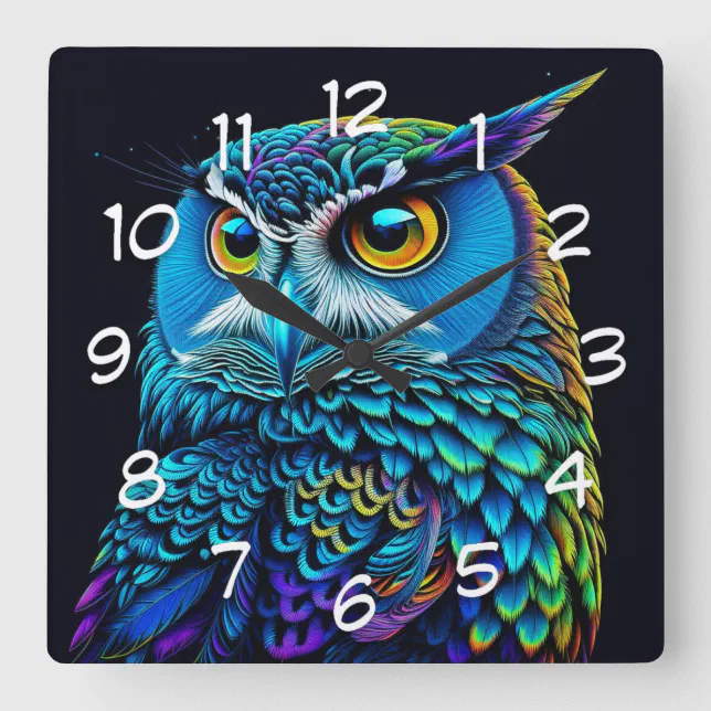 Ai generated Colourful Owl Square Wall Clock | Zazzle