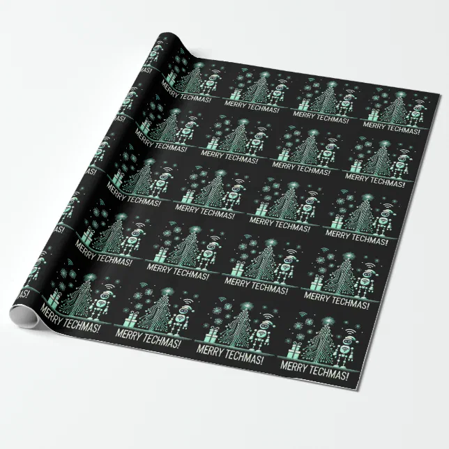 AI Robot with Tech Christmas Tree – Merry Techmas Wrapping Paper | Zazzle