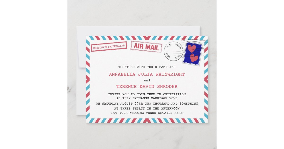 Air Mail Wedding In Switzerland Invitations | Zazzle