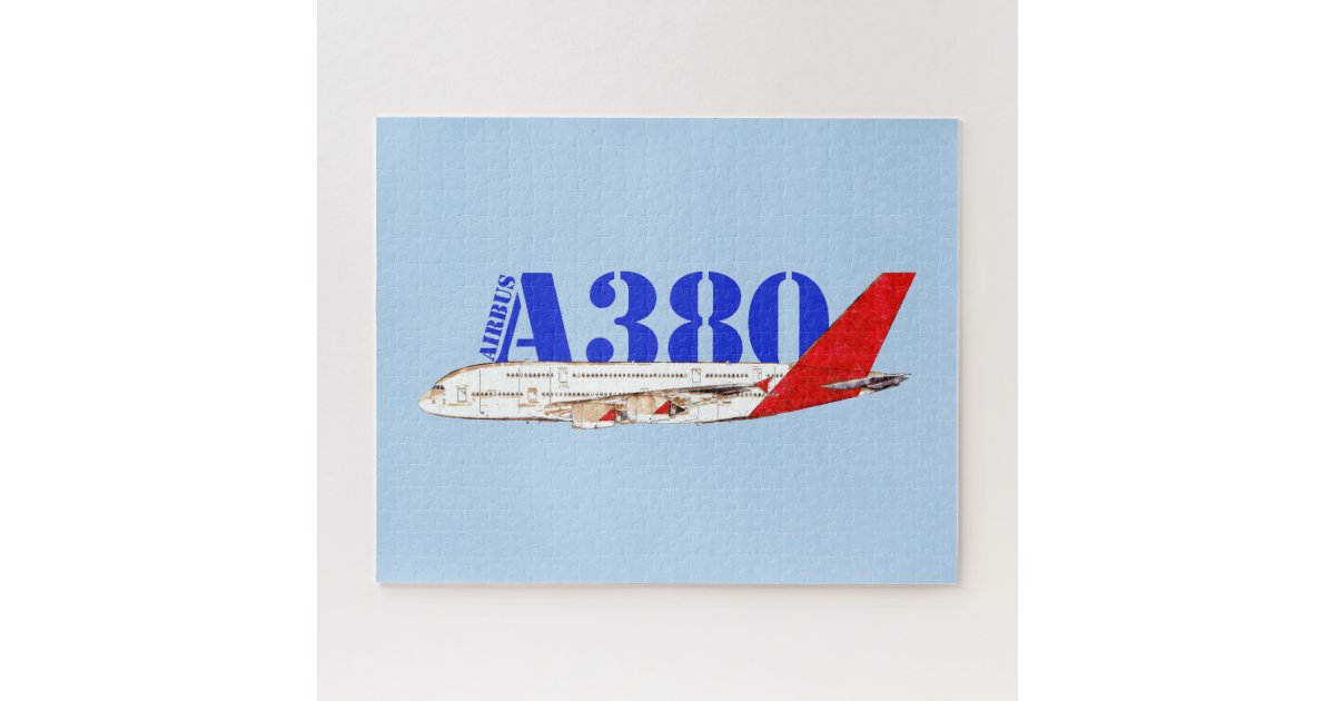 Airbus A380 Illustration with Bold Red Tail Design Jigsaw Puzzle | Zazzle