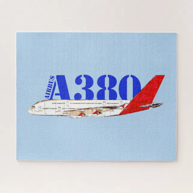 Airbus A380 Illustration with Bold Red Tail Design Jigsaw Puzzle | Zazzle