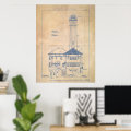 Alcatraz Island Lighthouse Blueprint Vintage Poster | Zazzle