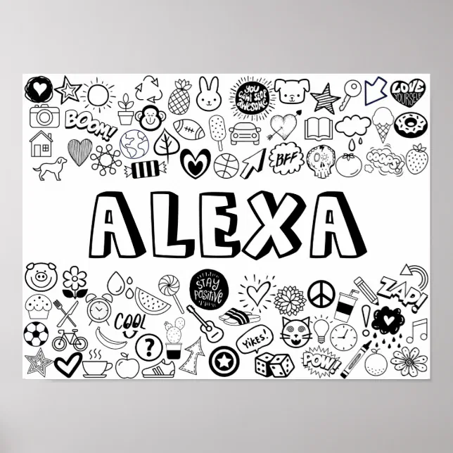 'ALEXA' Colour-it-Yourself Outline Design Poster | Zazzle
