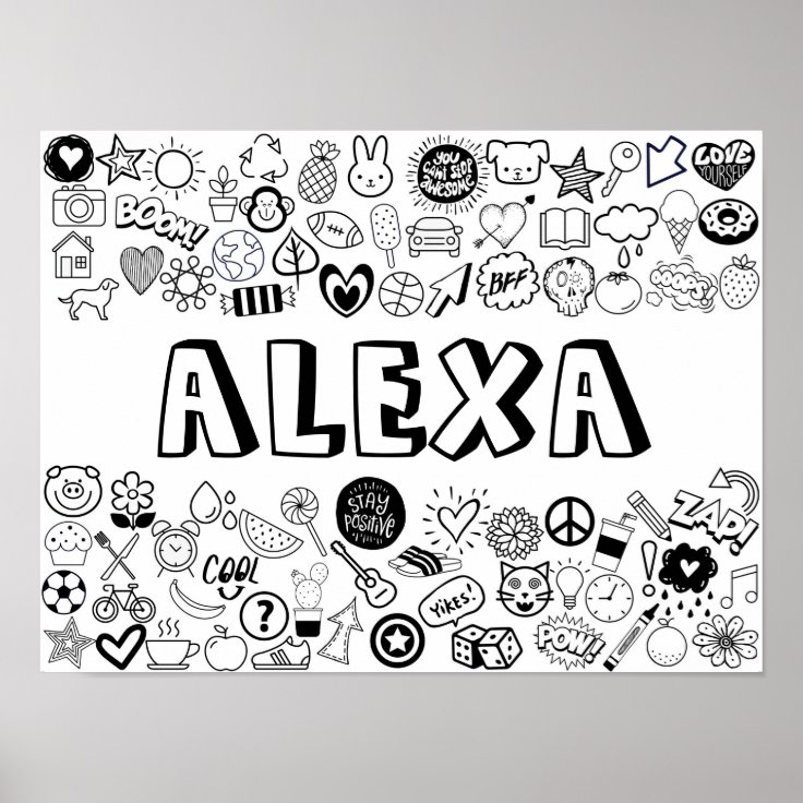 'ALEXA' Colour-it-Yourself Outline Design Poster | Zazzle