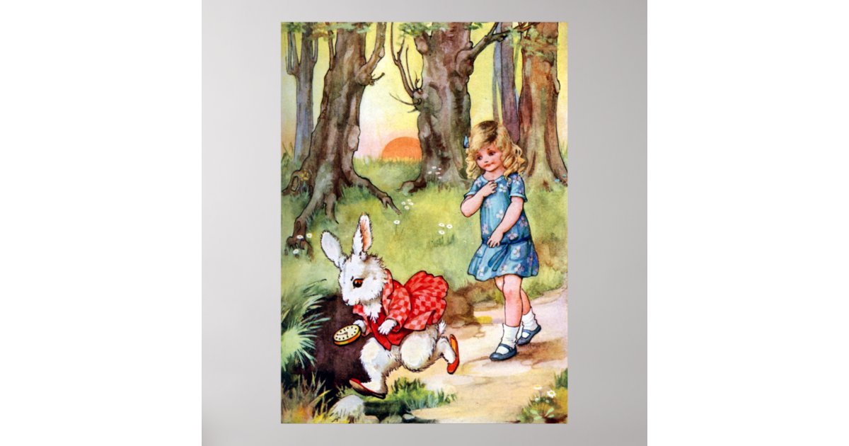 Alice Follows the White Rabbit to Wonderland Poster | Zazzle
