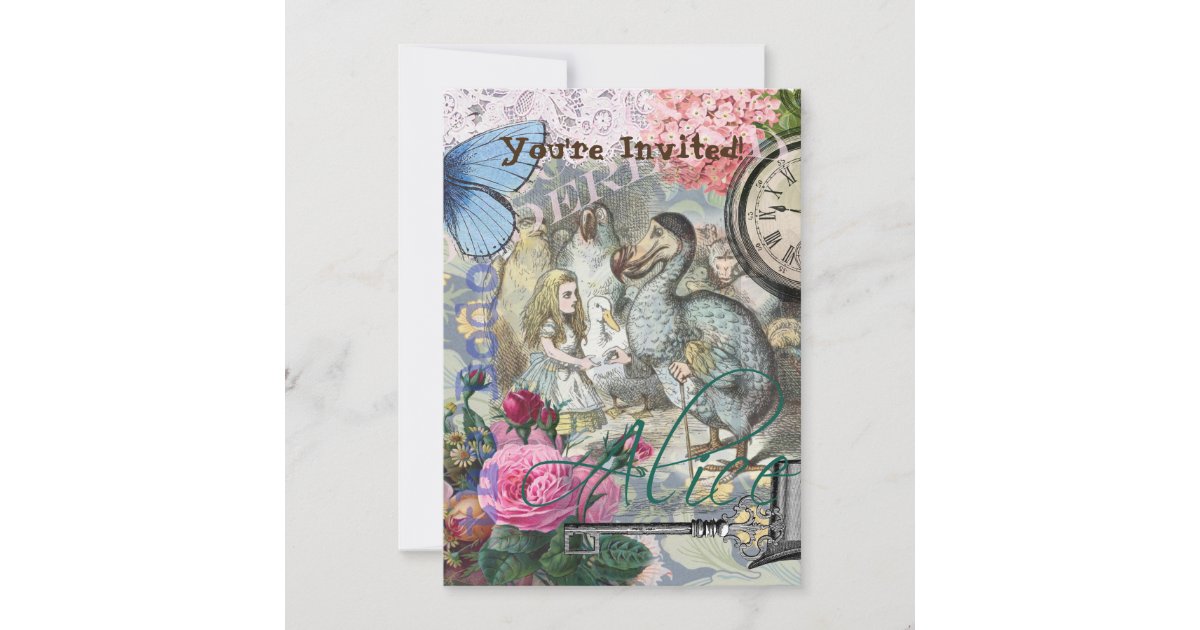 Alice in Wonderland Dodo Vintage Pretty Collage Invitation | Zazzle