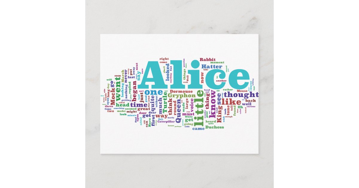 Alice in Wonderland Word Cloud Postcard | Zazzle