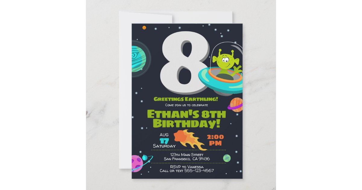 Alien Birthday Invitation, Space Birthday Invite | Zazzle