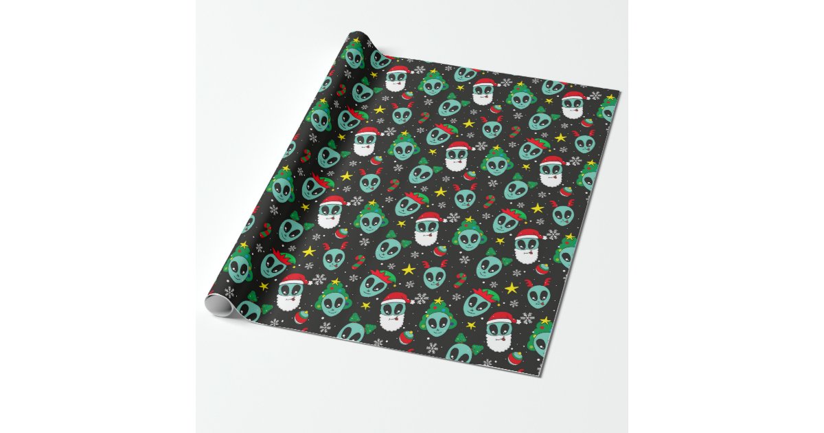 alien christmas pattern wrapping paper | Zazzle
