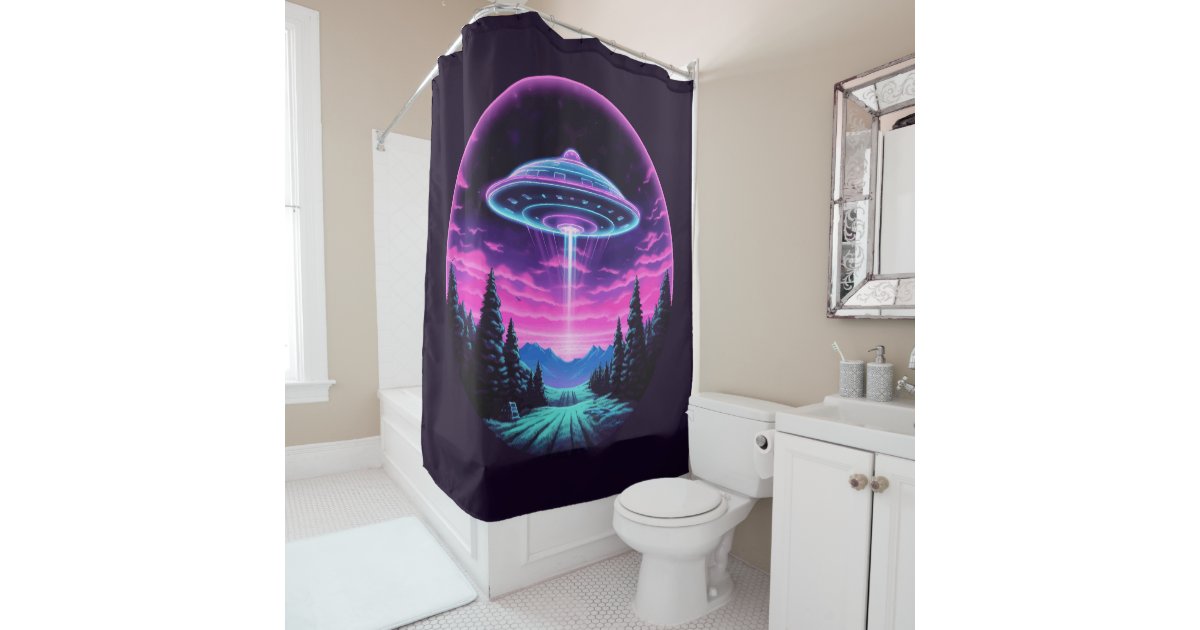 Alien Spaceship Retro Futuristic Shower Curtain | Zazzle