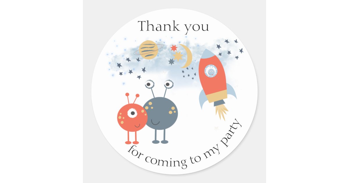 Alien Thank you for Coming to My Party Classic Round Sticker | Zazzle