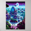 Alien village on alien planet | AI Art Poster | Zazzle