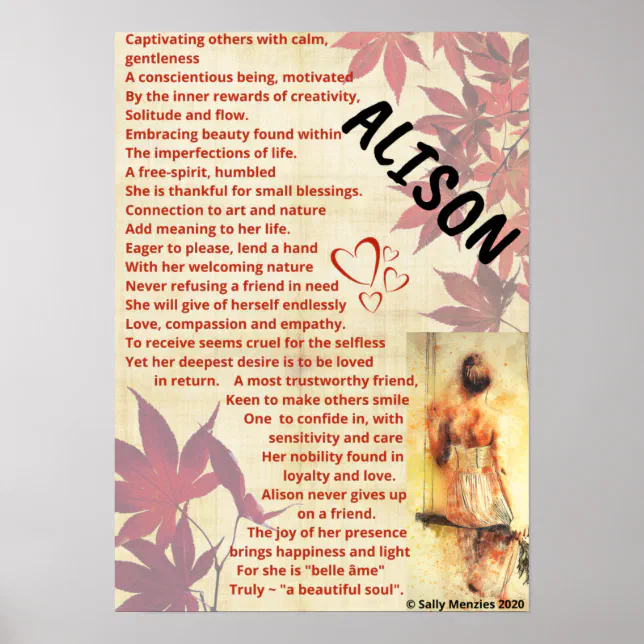 "Alison" Name Poem Poster | Zazzle