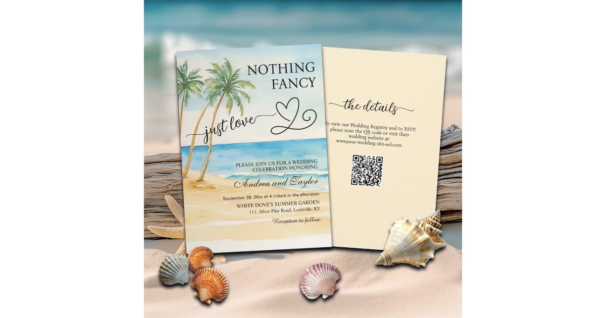 All in One Nothing Fancy Just Love QR Code Beach Invitation | Zazzle