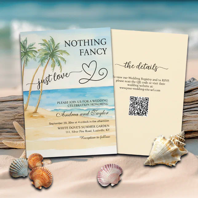 All in One Nothing Fancy Just Love QR Code Beach Invitation | Zazzle
