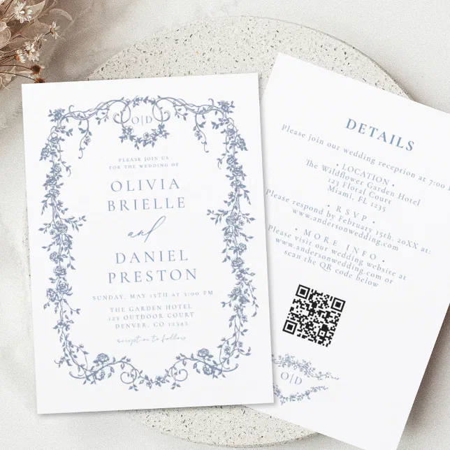 All In One Victorian French QR Code Wedding Invitation | Zazzle