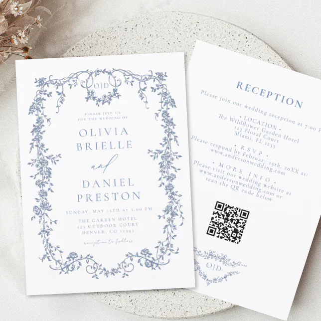 All In One Victorian French QR Code Wedding Invitation | Zazzle