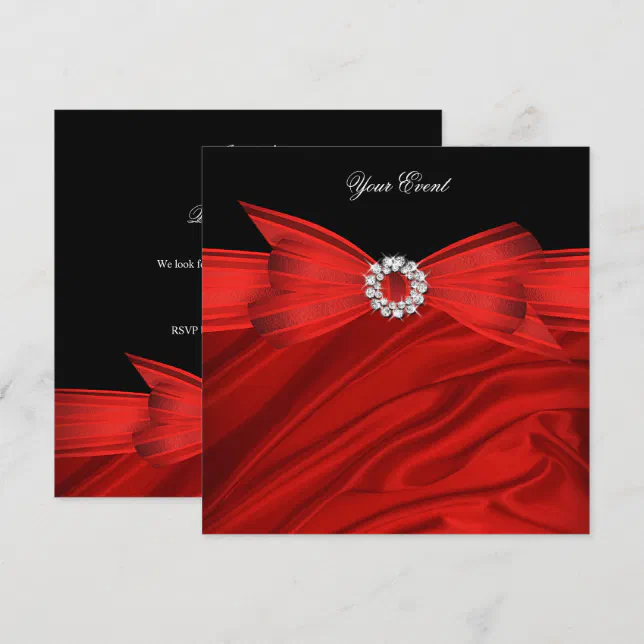 All Occasion Luxury Red Bow Black Party Invitation | Zazzle
