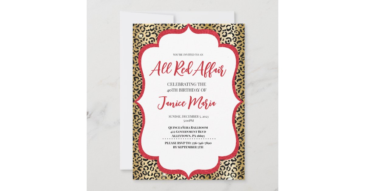 All Red Party Leopard Birthday Invitation | Zazzle