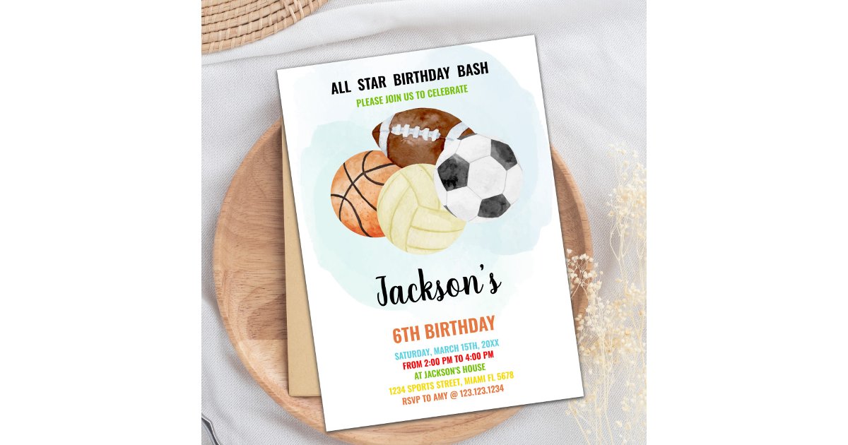 All-Star Multi-Sport Party Theme for Kids Invitation | Zazzle