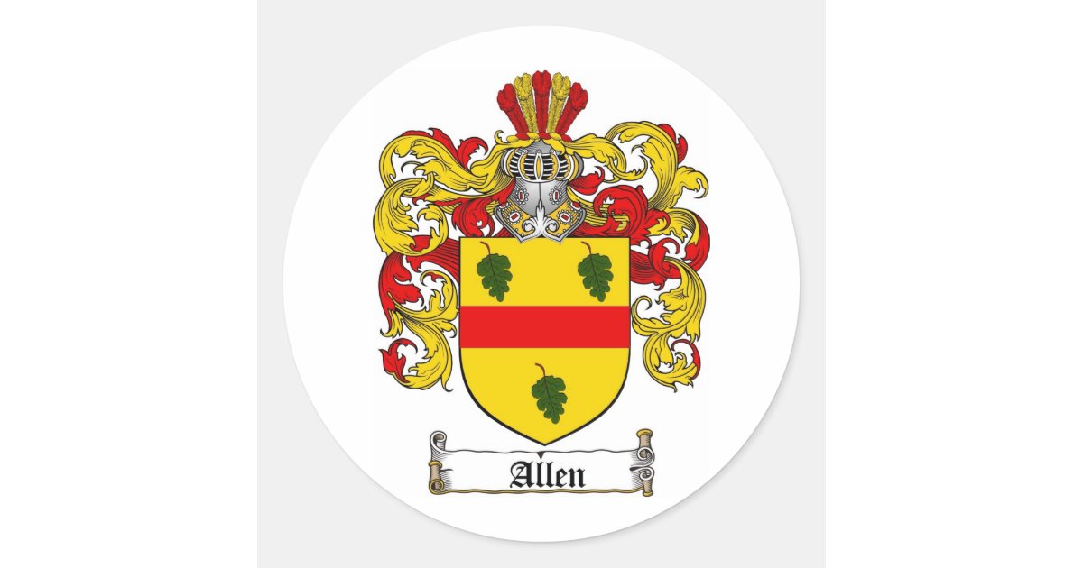 ALLEN FAMILY CREST - ALLEN COAT OF ARMS CLASSIC ROUND STICKER | Zazzle