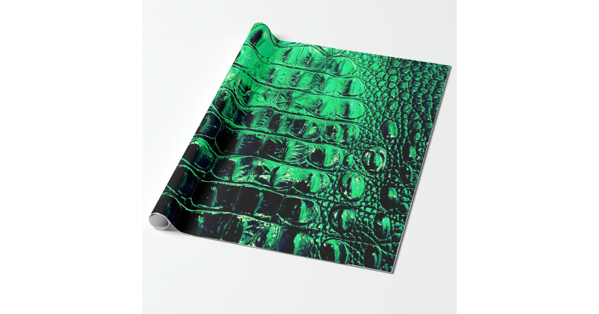 ALLIGATOR METALLIC GREEN WRAPPING PAPER | Zazzle