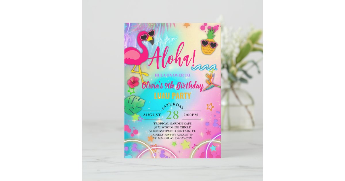 Aloha hawaiian hula on over tropical girl birthday invitation | Zazzle