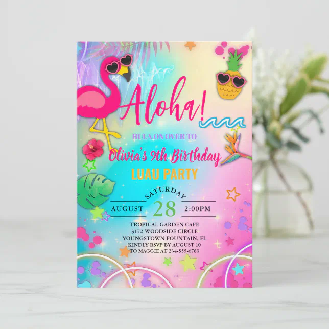 Aloha hawaiian hula on over tropical girl birthday invitation | Zazzle