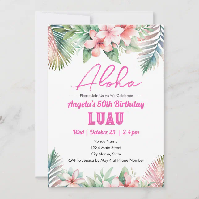 Aloha Luau Tropical Adult 50th Birthday Invitation | Zazzle